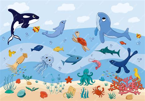 Premium Vector Vector Cartoon Underwater World Scene Ocean Marine