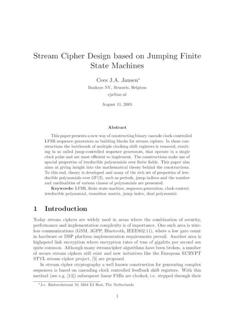 pdf stream cipher design based on jumping finite state machines