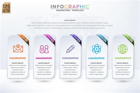 Infographic Business 다채로운 템플릿 벡터 디자인 간단한 아이콘 및 빛나는 막대 5개 옵션 또는 단계 Iisolated 최소 스타일 마케팅 프로세스 워크플로