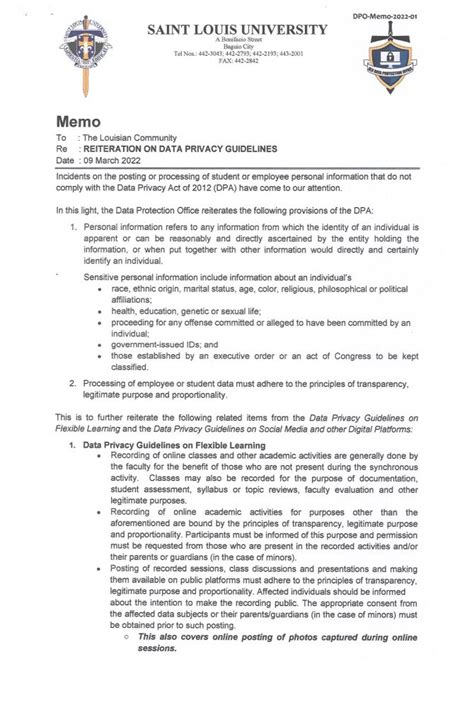 Memo Data Protection Office