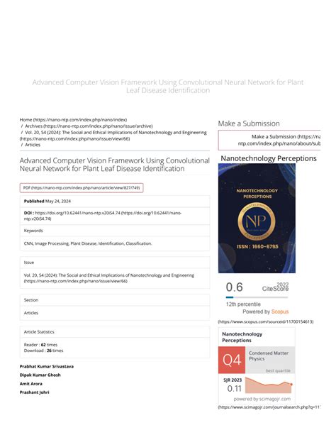 Pdf Advanced Computer Vision Framework Using Convolutional Neural Network For Plant Leaf