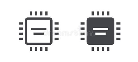 Processor Cpu Icon Simple Line Stroke Vector Graphic Set Micro Chip