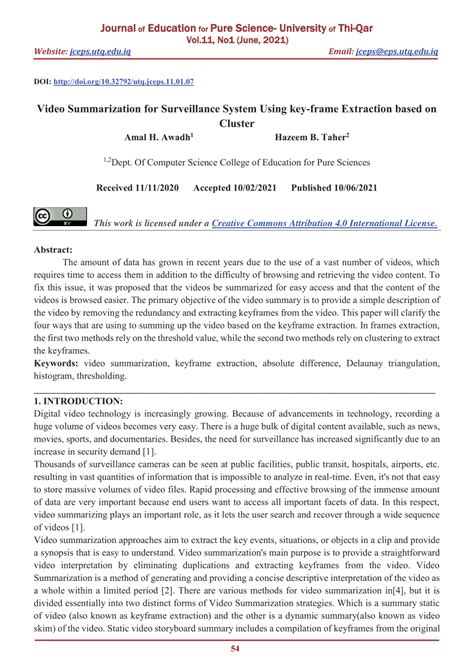 Pdf Video Summarization For Surveillance System Using Key Frame Extraction Based On Cluster