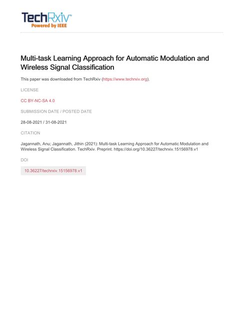 Pdf Multi Task Learning Approach For Automatic Modulation And Wireless Signal Classification