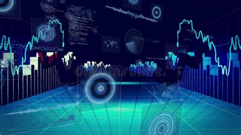 Animation Of Digital Data Visualization With Graphs And Charts On Blue