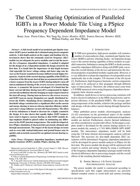 Pdf The Current Sharing Optimization Of Paralleled Igbts In A Power Module Tile Using A Pspice