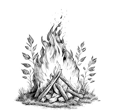 Realistic Fire Black And White Drawing