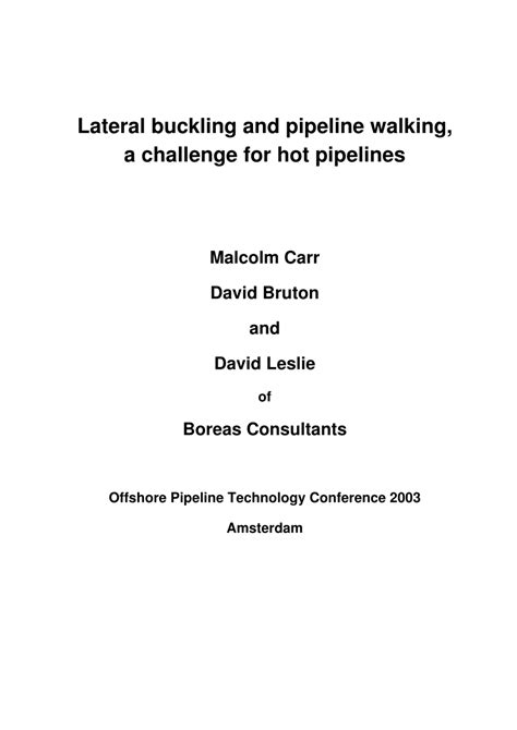 Pdf Lateral Buckling And Pipeline Walking A Challenge For Hot Pipelines