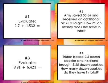 Adding Decimals Task Cards Adding Decimals Practice Activity TPT
