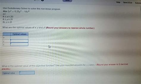 Solved Help Save And Exit Submit Use Evolutionary Solver To