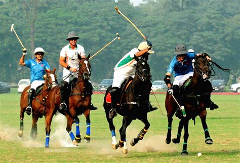 Jindal Panther And Sahara Warriors Players In Action During Final Polo Match