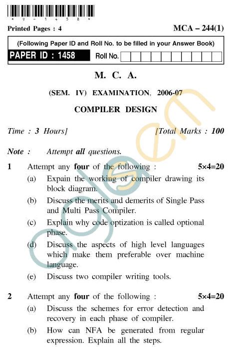 aktu mca question papers mca 244 1 compiler design aglasem