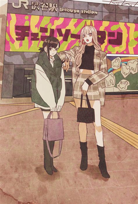 Power Higashiyama Kobeni Pochita And Meowy Chainsaw Man Drawn By