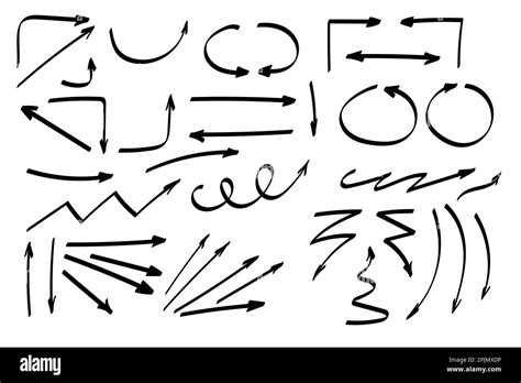 Doodle Arrows Set Or Collection Hand Drawn Shapes Directions Signs Or Symbols Ink Arrows