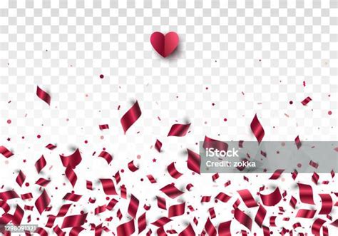 투명한 배경과 종이 절단 심장에 고립 된 밝은 빨간 호일 산란 종이 색종이 수평에 축제 벡터 원활한 테두리 계층 결혼식에 대한 스톡 벡터 아트 및 기타 이미지 Istock