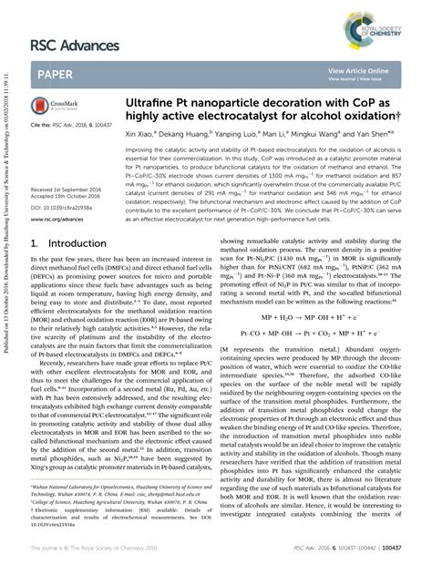 Pdf Ultrafine Pt Nanoparticle Decoration With Cop As Highly Active
