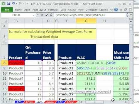Excel Magic Trick SUMPRODUCT Function For Weighted Average Cost From Transaction Data YouTube