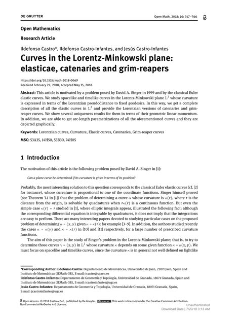 Pdf Curves In The Lorentz Minkowski Plane Elasticae Catenaries And