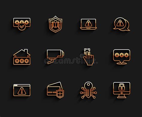 Set Line Browser With Exclamation Mark Credit Card Shield Password Protection Smart Key Lock