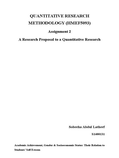 Quantitative Research Methodology Assignment 2 Pdf Self Esteem