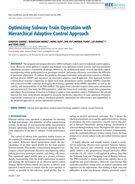 Pdf Optimizing Subway Train Operation With Hierarchical Adaptive Control Approach