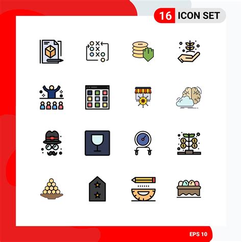 Set Of 16 Vector Flat Color Filled Lines On Grid For Nature Garden Tactical Farming Secure