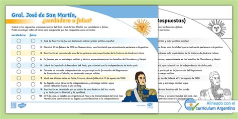 Hoja De Actividad Gral José De San Martín ¿verdadero O Falso