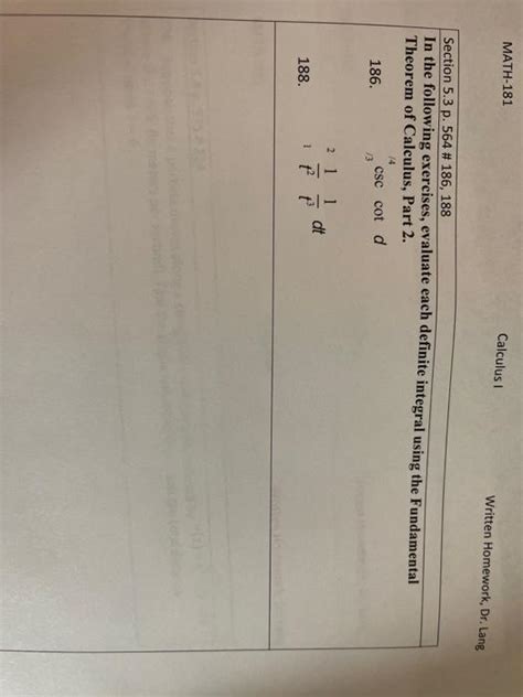Solved Math 181 Calculus Written Homework Dr Lang