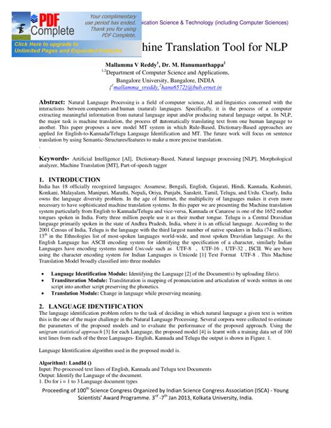 Pdf Indic Language Machine Translation Tool English To Kannadatelugu