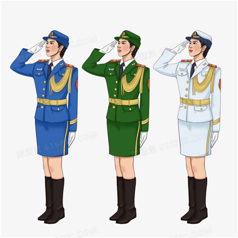 手绘描边写实风海军陆军空军三军女军敬礼元素图片免费下载 PNG素材 编号158i8059m 图精灵