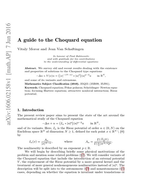 A Guide To The Choquard Equation Pdf Nonlinear System Equations