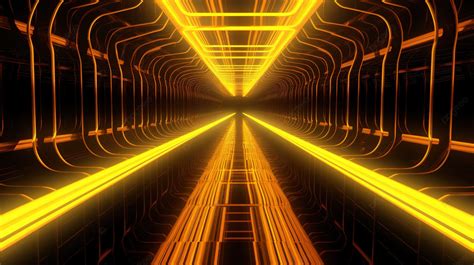 3d Rendering Of A Yellow Reflected Neon Tunnel On The Floor Background