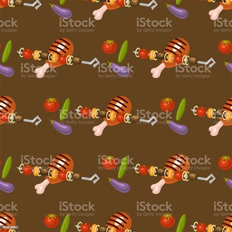 바베 큐 집 완벽 한 패턴 배경 Rarty 저녁 식사 제품 바베 큐 굽고 부엌 벡터 평면 일러스트 레이 션 고기에 대한 스톡 벡터 아트 및 기타 이미지 Istock