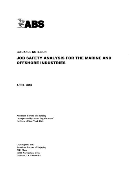 Guidance Notes On Job Safety Analysis For The Marine And Offshore Industries Docslib