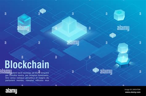 Blockchain Technology Structure Abstract Isometric Vector Illustration Background Blue Virtual