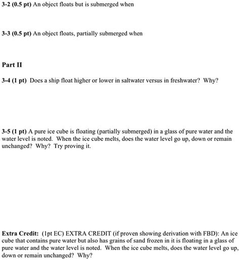 solved 3 2 0 5 pt an object floats but is submerged when 3 3 0 5 pt