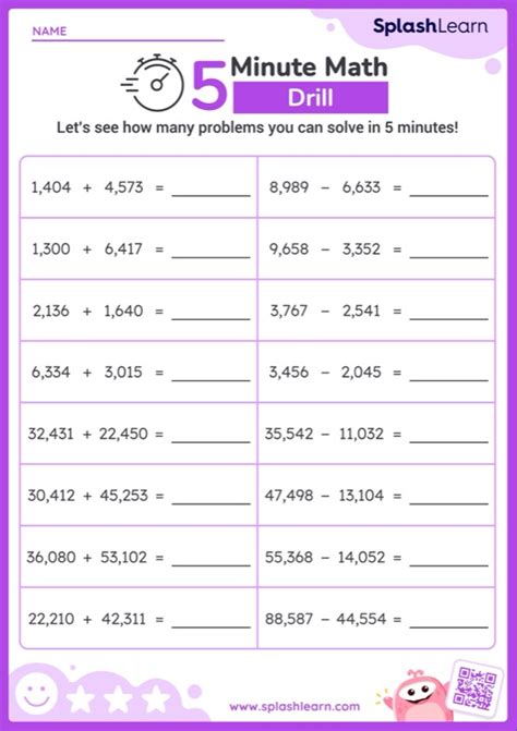 Add And Subtract Large Numbers Without Regrouping Horizontal Timed