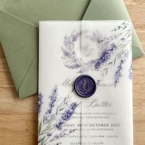 Purple Lavender Wedding Invitation With Vellum Wrap Calligraphy