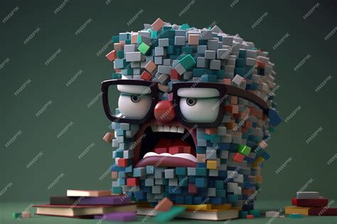 Premium Ai Image A Cartoon Character With Glasses And A Cube Face