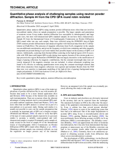 Pdf Quantitative Phase Analysis Of Challenging Samples Using Neutron Powder Diffraction