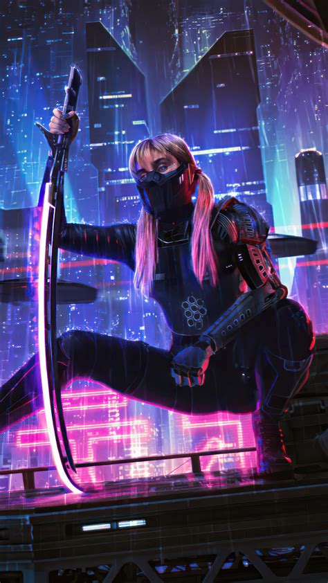Cyberpunk Girl Assassin Katana 4k 7920i Wallpaper Pc Desktop