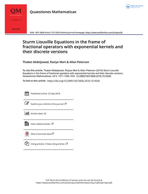 Pdf Sturm Liouville Equations In The Frame Of Fractional Operators