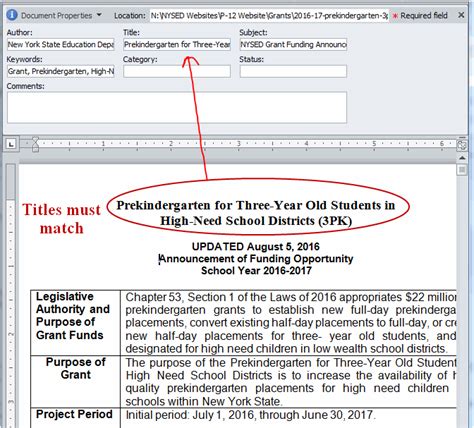 Define Document Properties New York State Education Department