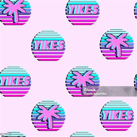 Vaporwave 핀 팜 나무와 단어 아 싸 배지 스티커 패치 완벽 한 패턴입니다 핑크 배경입니다 1980 1989 년에 대한