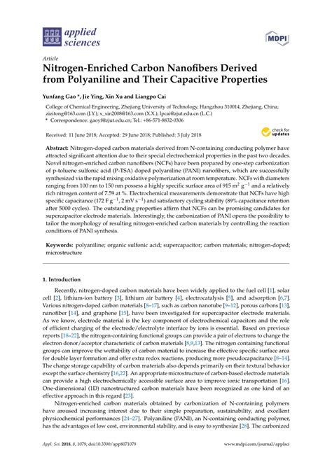 Pdf Nitrogen Enriched Carbon Nanofibers Derived From Polyaniline And