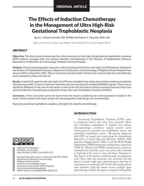 Pdf The Effects Of Induction Chemotherapy In The Management Of Ultra High Risk Gestational