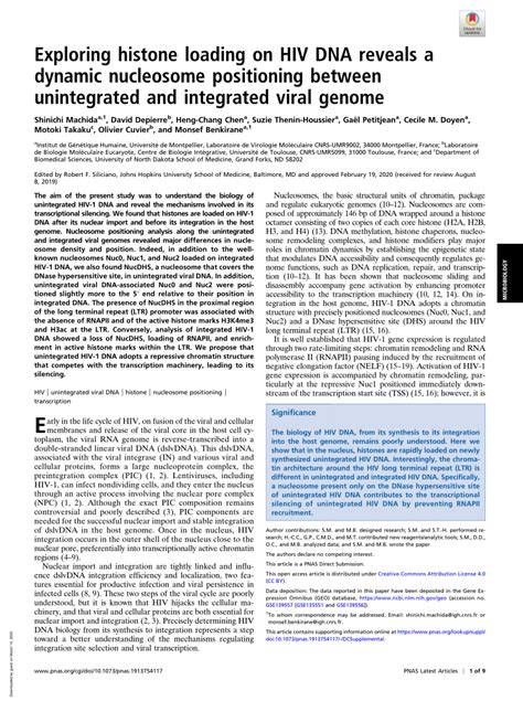 Pdf Exploring Histone Loading On Hiv Dna Reveals A Dynamic Nucleosome