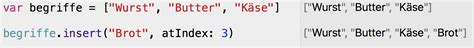 ARRAY Insert NewElement TYP AtIndex Int Inserting Swift 2