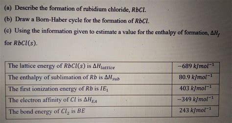 Solved A Describe The Formation Of Rubidium Chloride