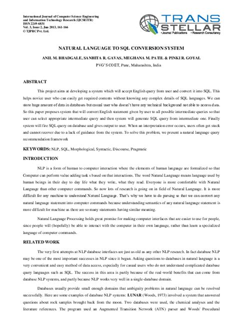Pdf Natural Language To Sql Conversion System
